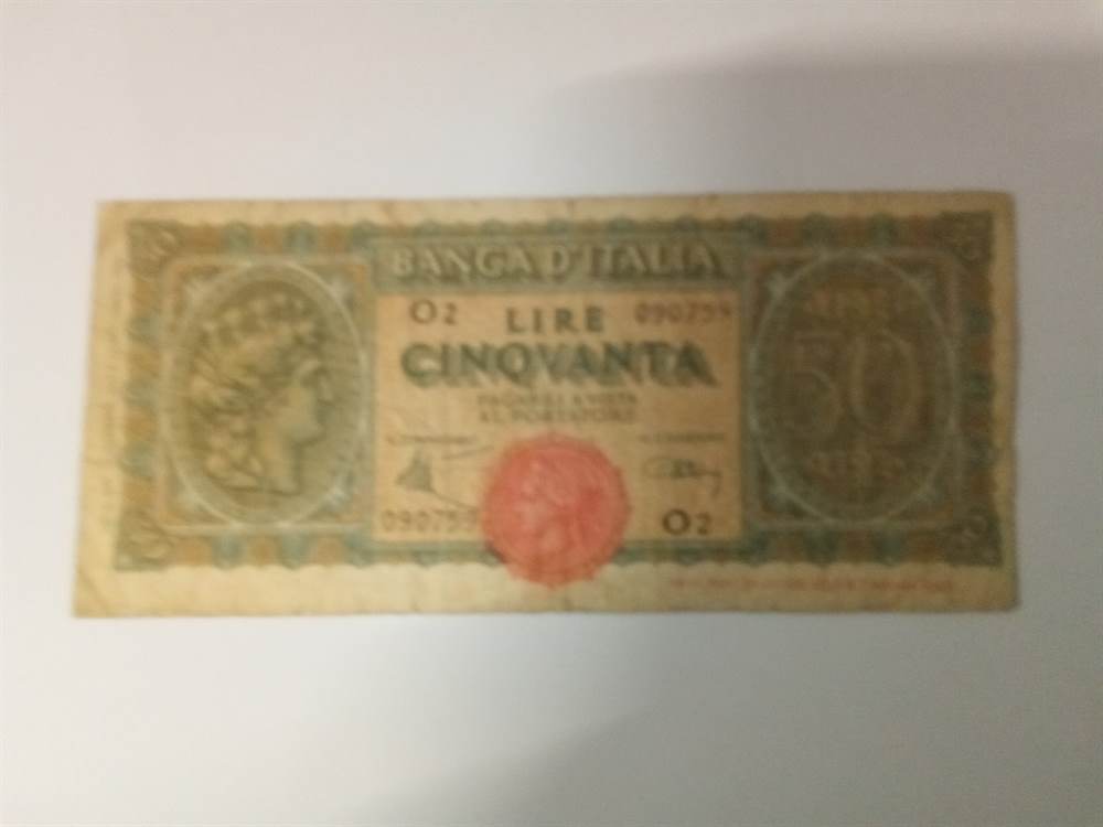 Banconota da Cinquanta Lire del 1945, in buone condizioni - Milano